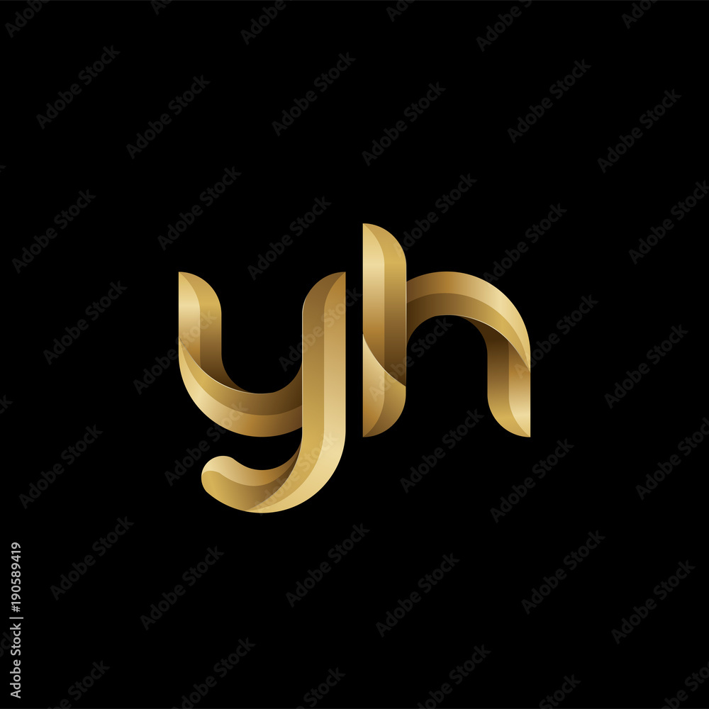Initial lowercase letter yh, swirl curve rounded logo, elegant golden ...