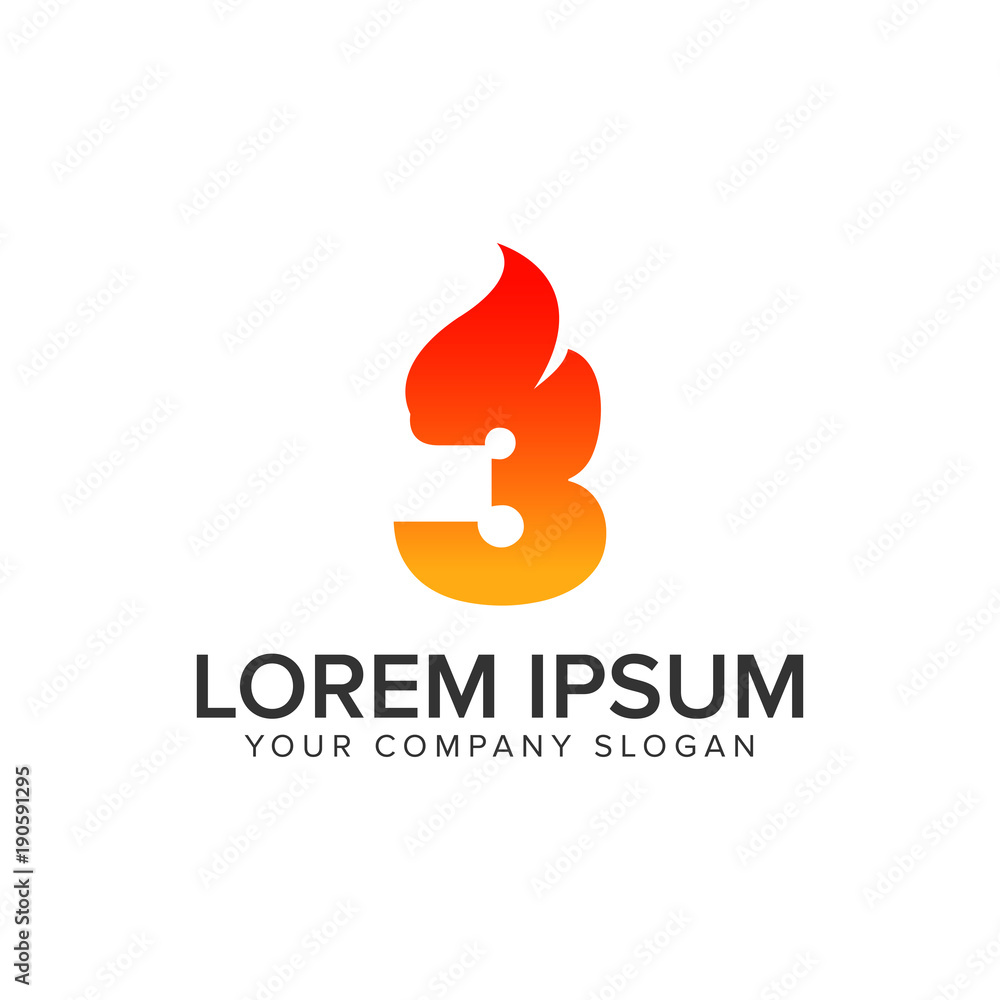 Number 3 ignition Flame logo design concept template. fully editable ...