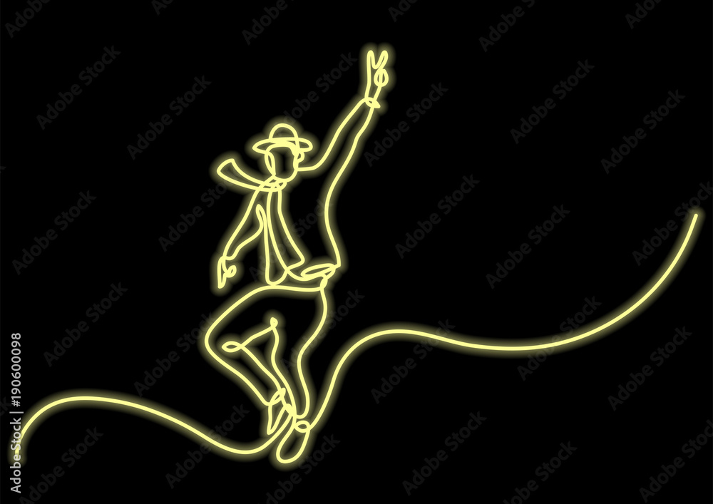 continuous line drawing of expressive happy jumping man showing victory ...