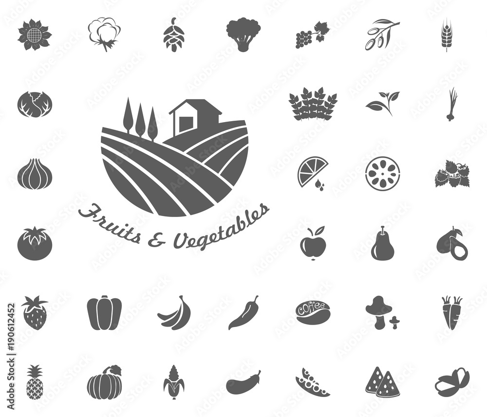 Fruit and Vegetables farm letter icon. Fruit and Vegetables vector ...