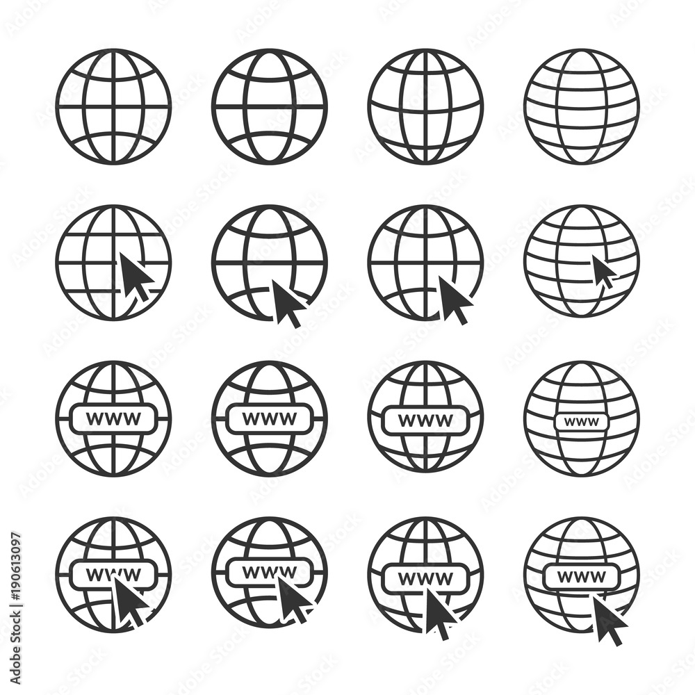 Set of internet favicons. Collection of global net icons with arrow ...