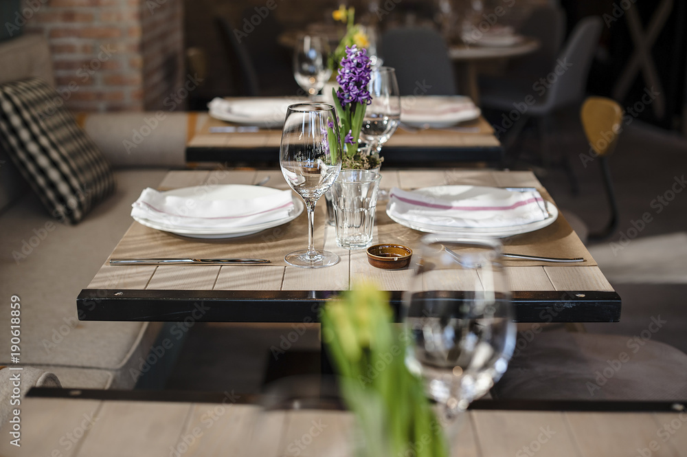 Table setting in restaurant Stock Photo | Adobe Stock