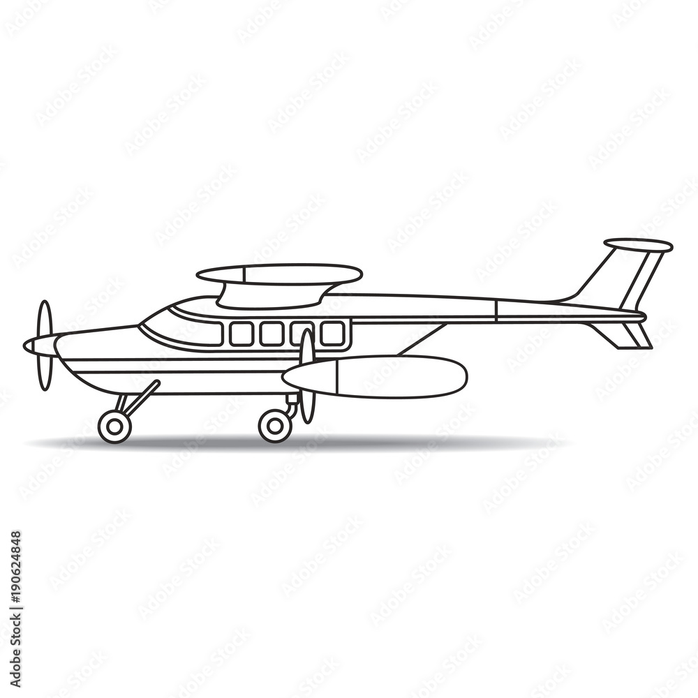 landed black outline small propeller plane vector cartoon Stock Vector ...