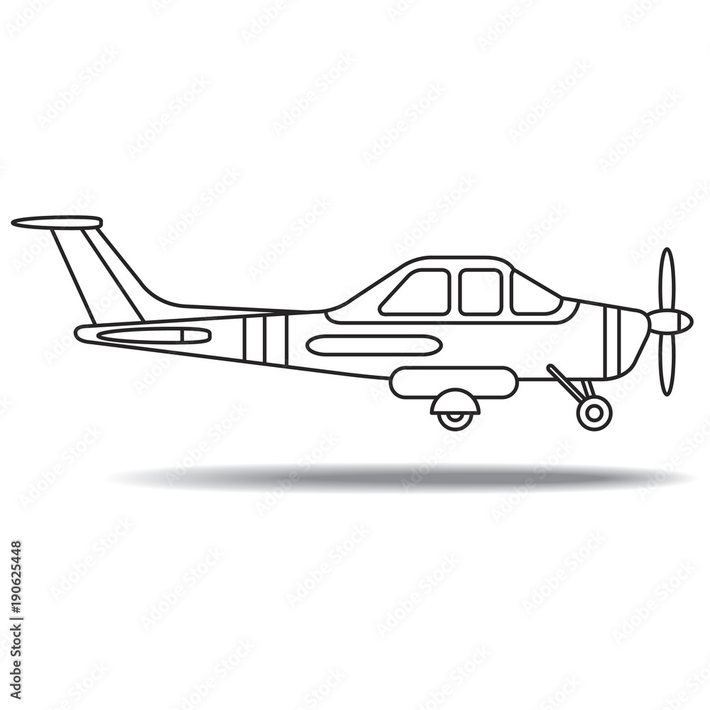 black outline small propeller plane landing vector cartoon Stock Vector ...