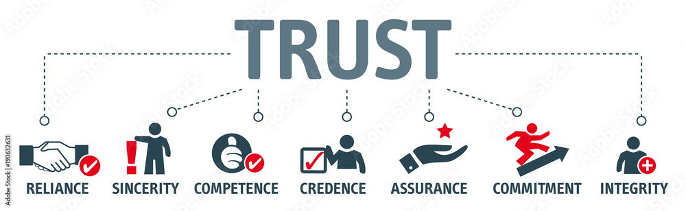 trust building concept. Banner with keywords and vector illustration ...