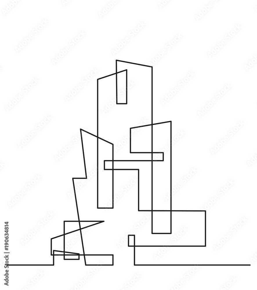 Continuous line drawing. Modern building construction. Modern industry ...