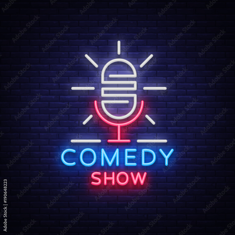 Comedy Show Stand Up invitation is a neon sign. Logo, Emblem Bright ...