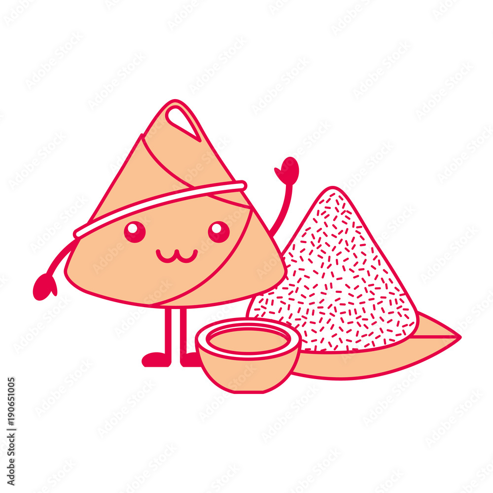 kawaii happy rice dumpling with sauce cartoon vector illustration Stock ...