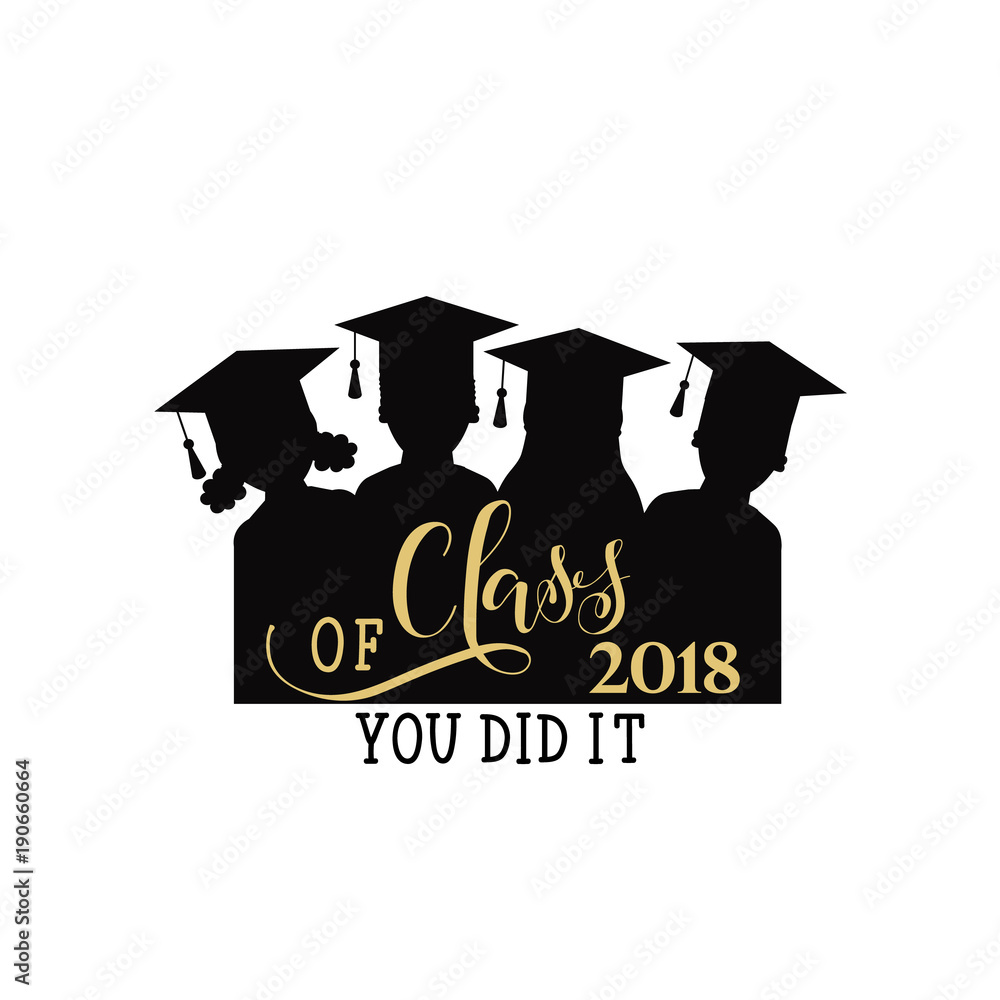vector illustration of a graduating class in 2018. Graphics elements ...