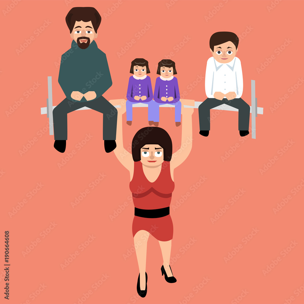 woman supported her family vector cartoon illustration Stock Vector ...