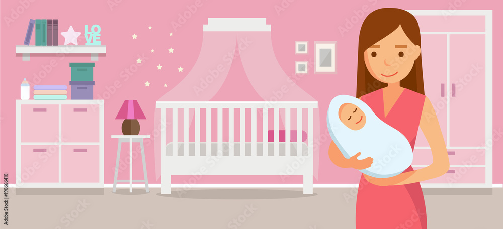 Maternity concept illustration, mother and a newborn baby in the cute ...