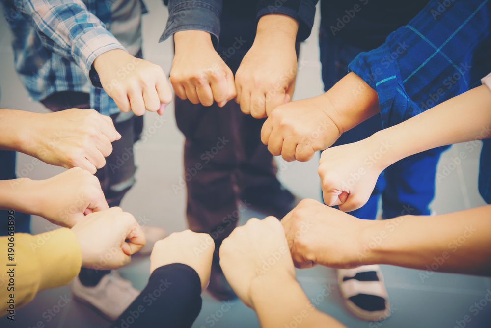 Teamwork Together Concept. Group of diversity people high five on air ...