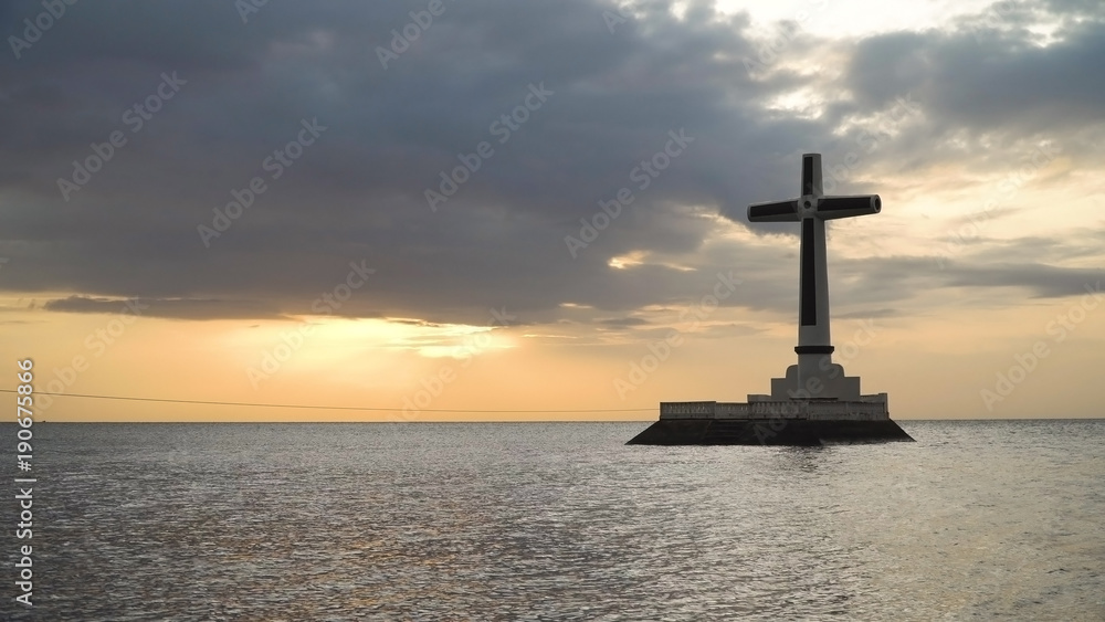 Sunken Cemetery cross in Camiguin Island, Philippines. Large crucafix ...