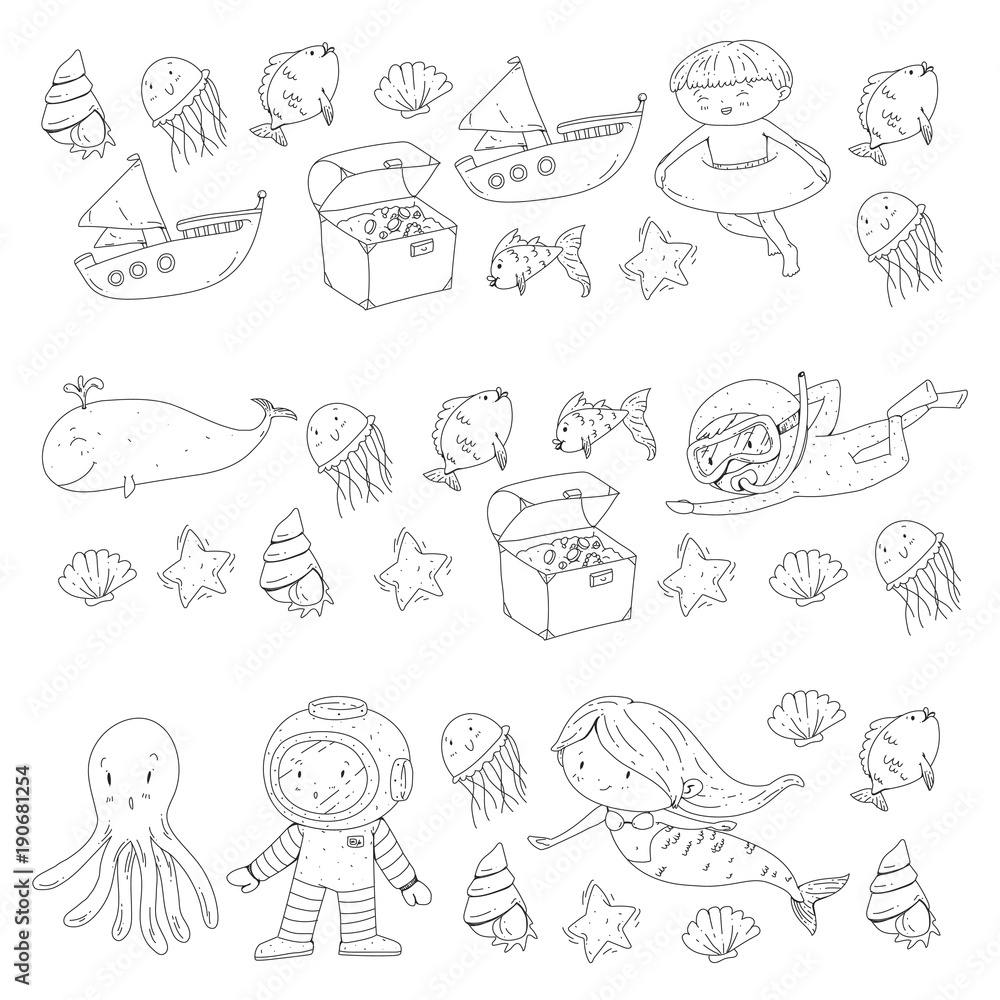 Sea and ocean adventure Kindergarten, preschool, school children. Kids ...