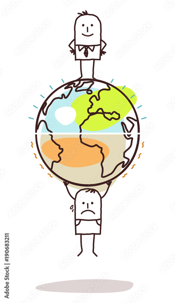 Cartoon Earth with Humans Divided in Two Sides Stock Vector | Adobe Stock