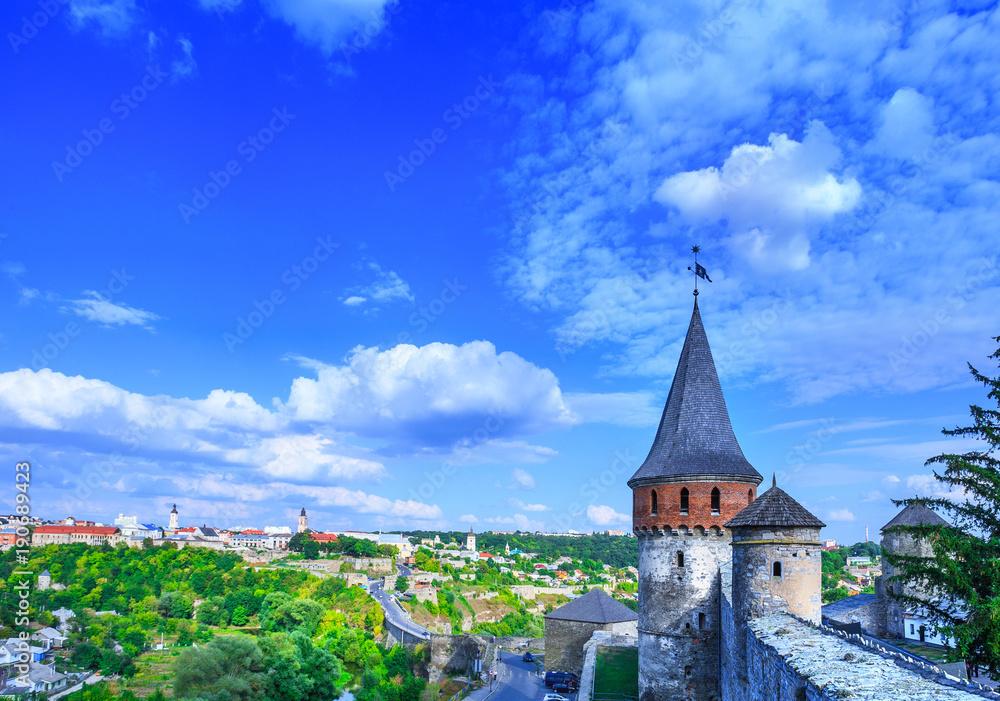 Ancient medieval Kamianets-Podilskyi Castle has rise over the ...