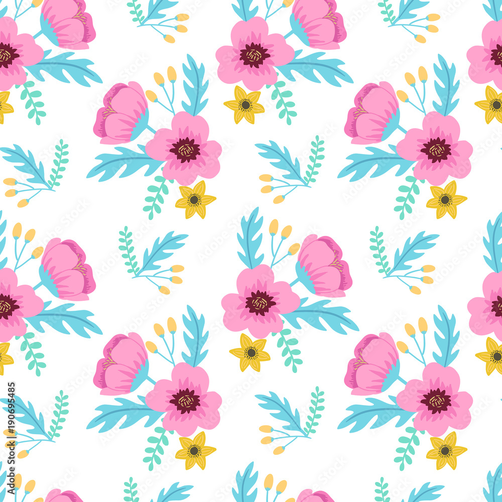 Elegant colorful seamless floral pattern with pink and yellow flowers ...