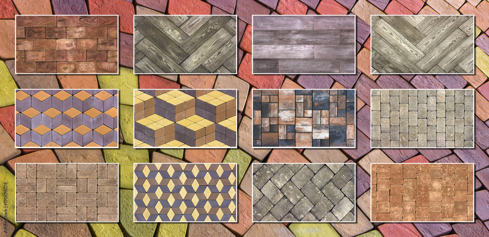 Collage sample of concrete paving slab for laying tracks Stock Photo ...