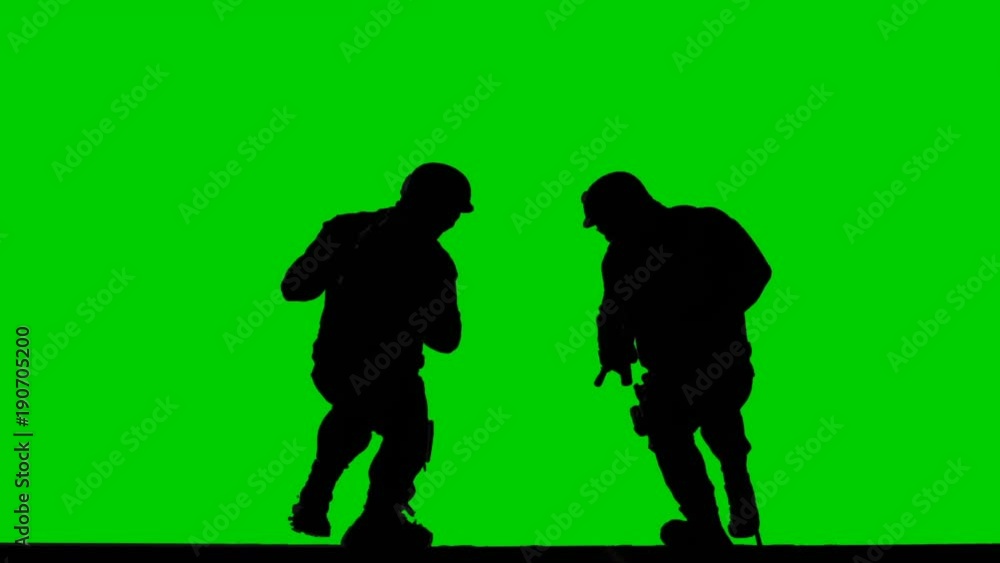 Vidéo Stock Two Silhouettes of Special Ops Soldiers Jump with Ropes ...
