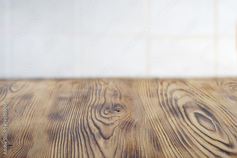 Emty clear aged brown wooden table for product placement . Kithen ...