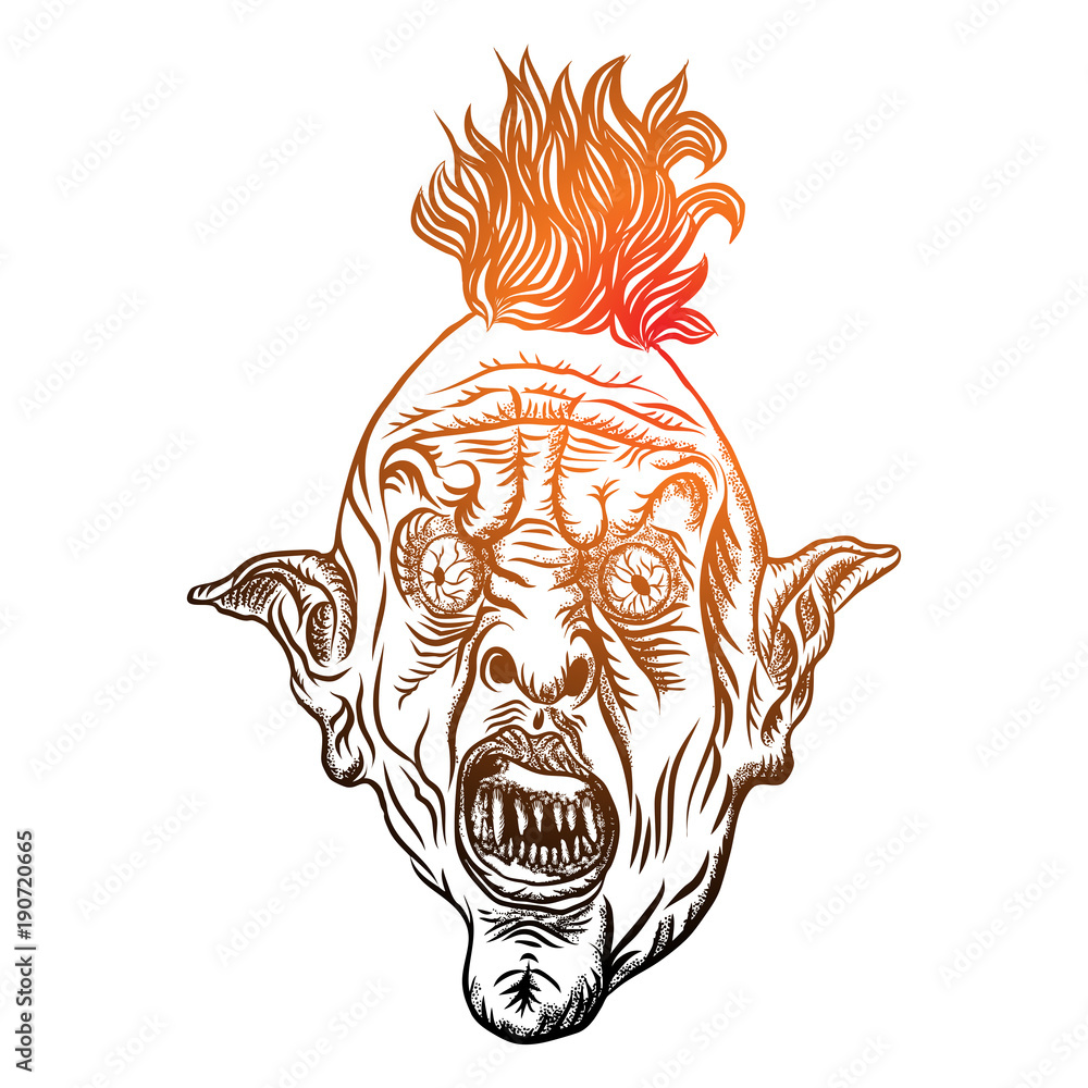Devil head illustration. Nightmare inspired satanic influence punk face ...