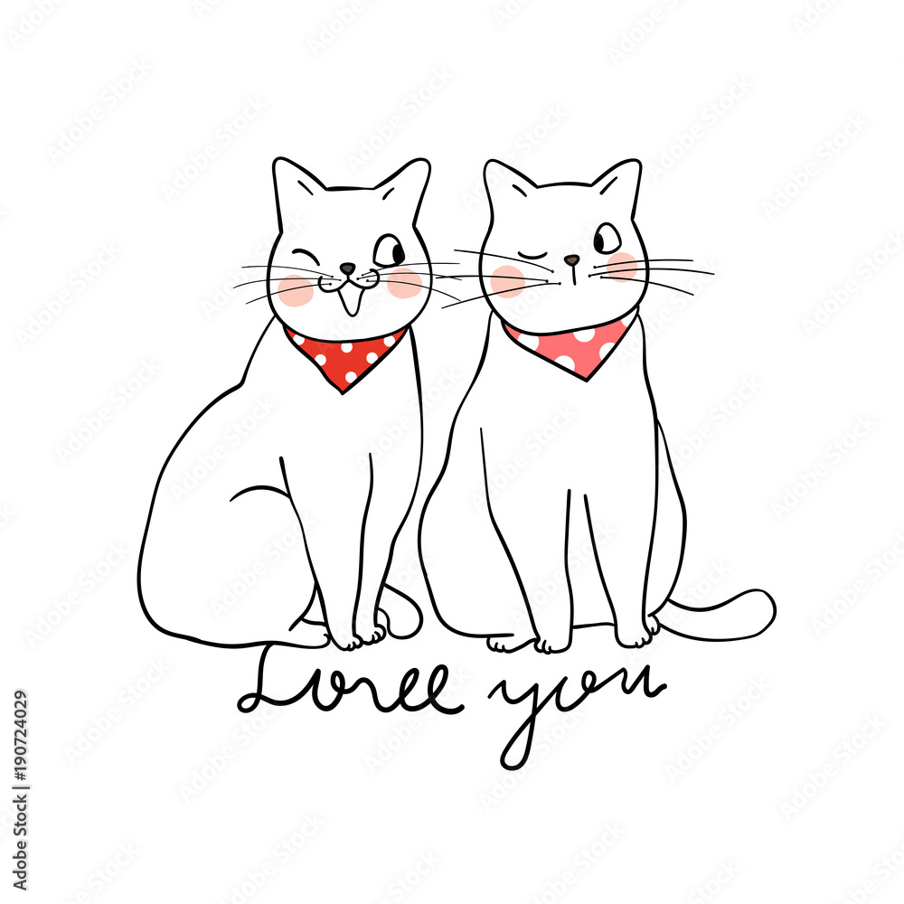 Vector illustration character design couple love of cat so sweet for ...