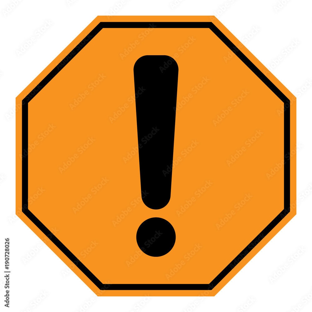 WARNING ICON. Exclamation point (mark) on yellow and black octagon sign ...