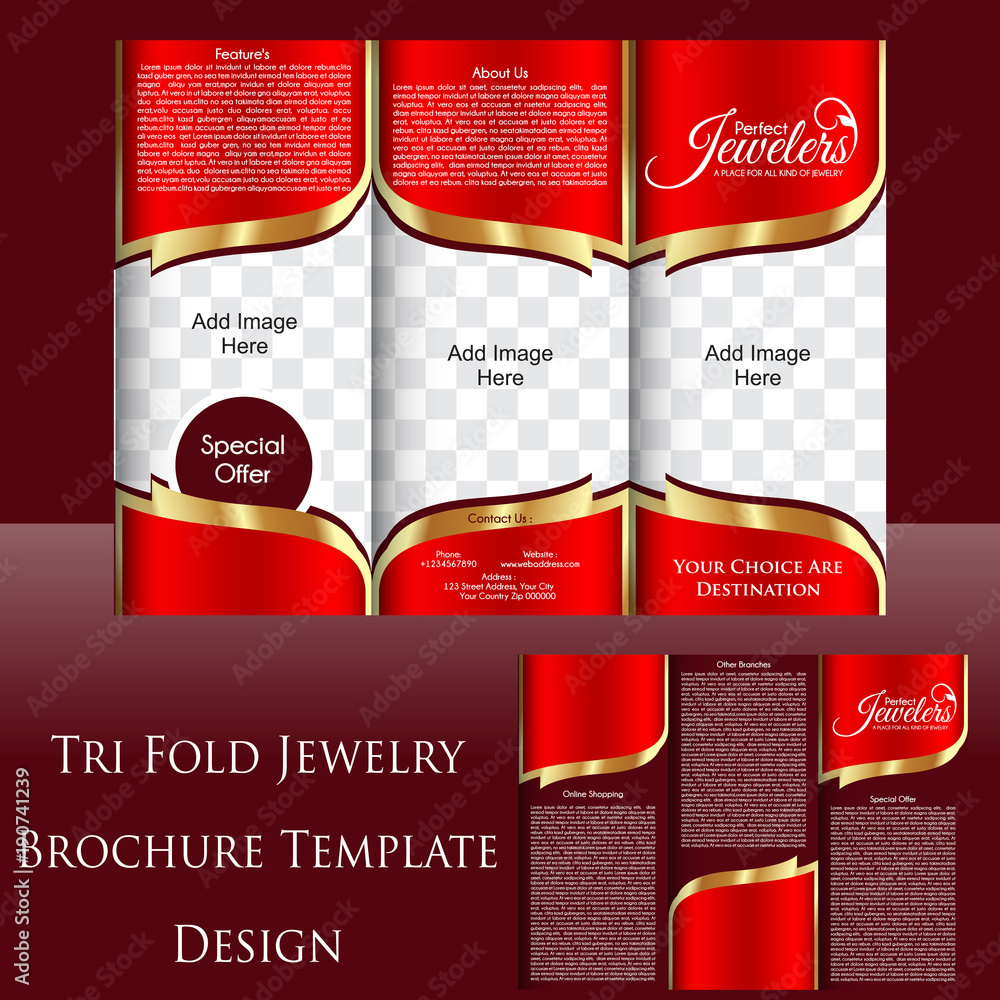 Tri Fold Jewelry Shop Brochure Template Design Stock Vector | Adobe Stock