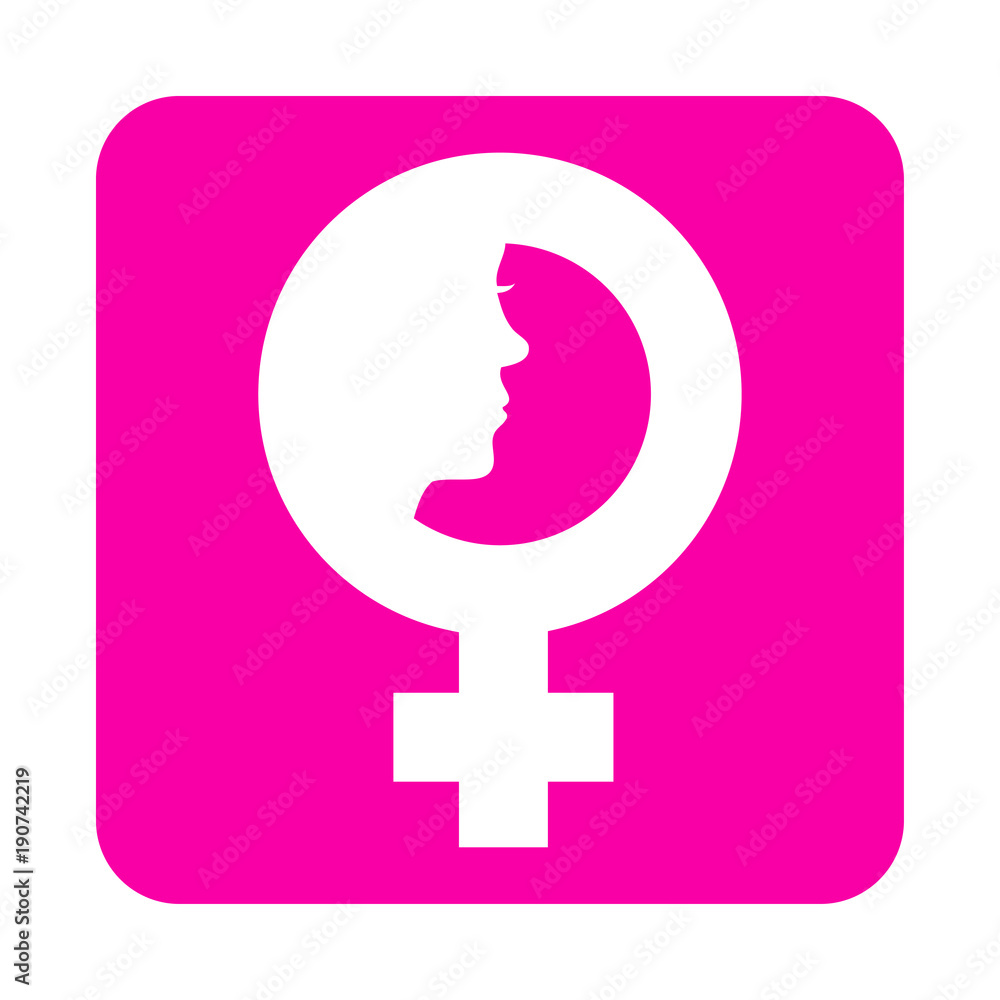Icono plano simbolo femenino con cara de mujer en cuadrado rosa Stock ...