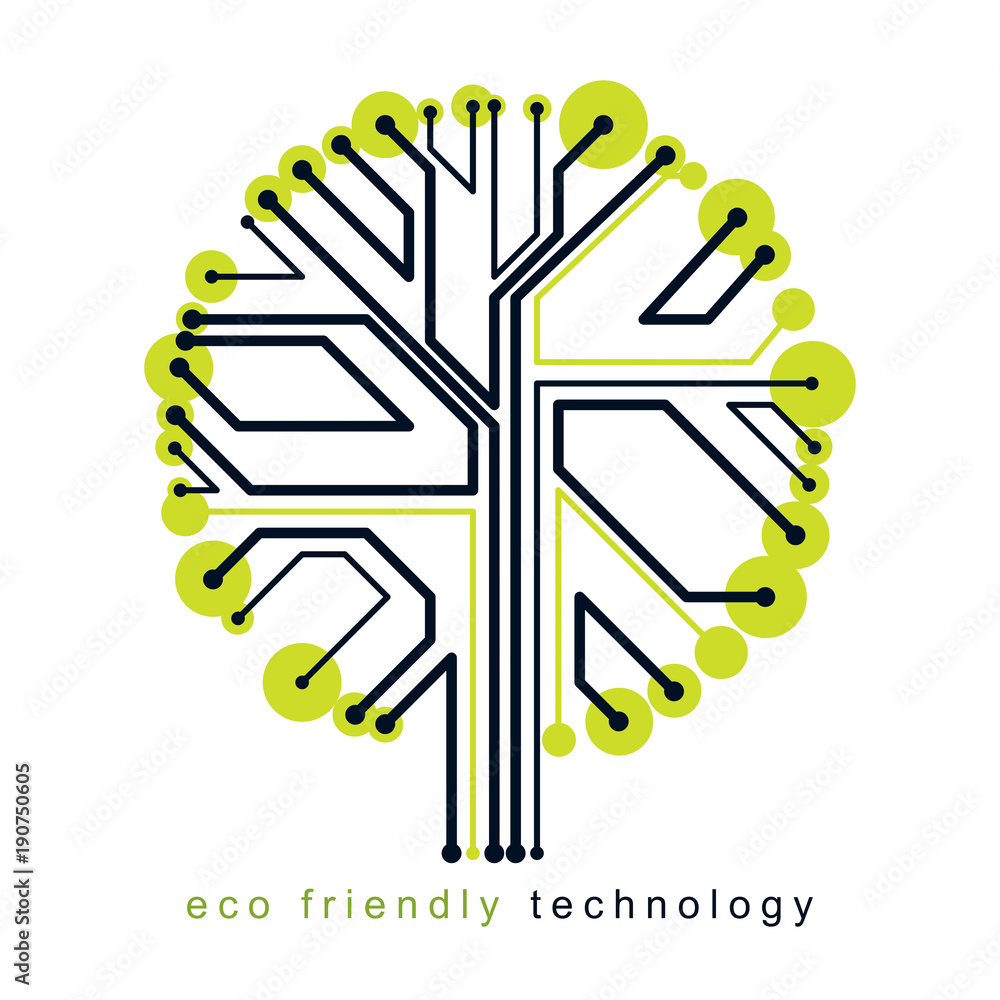 Vector illustration of futuristic tree, technology and science ...