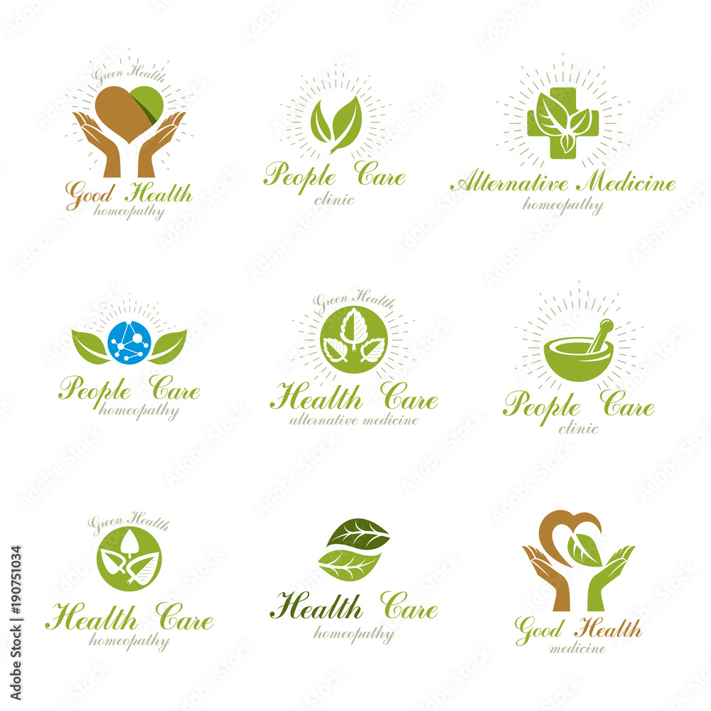 Living in harmony with nature metaphor, set of green health idea logos ...