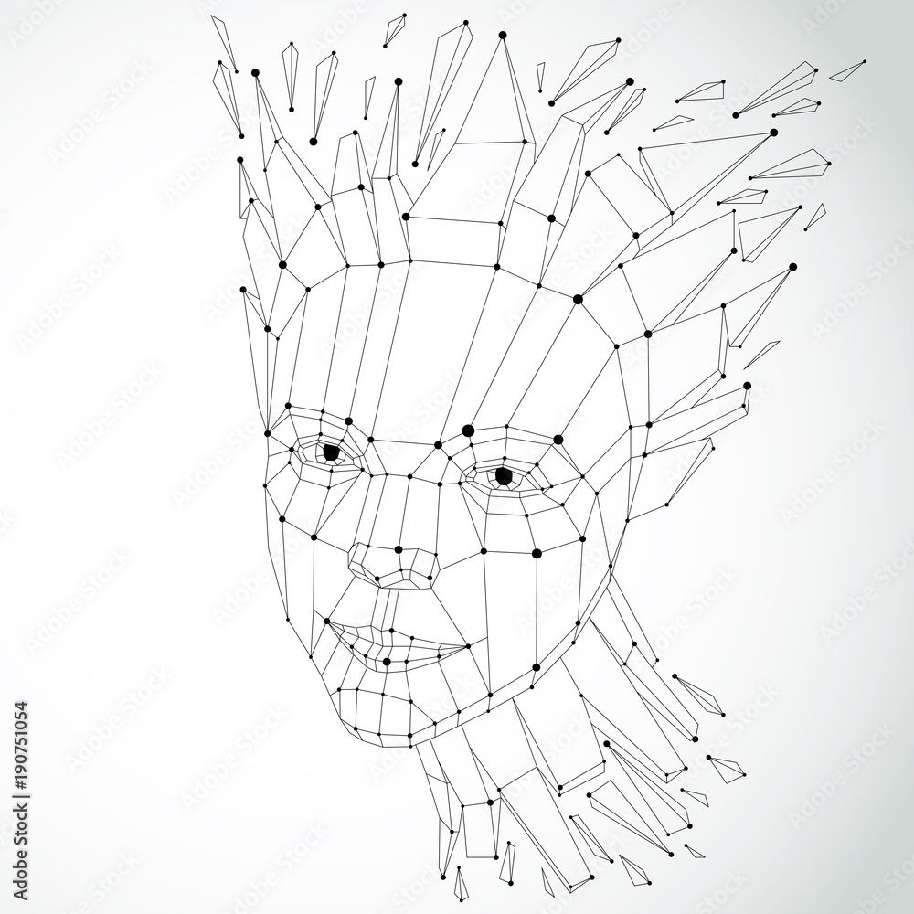 3d vector illustration of human head created in low poly style. Face of ...