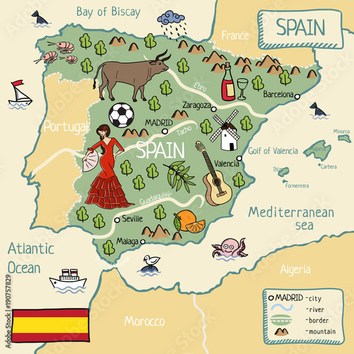 Cartoon map of Spain Stock Vector | Adobe Stock