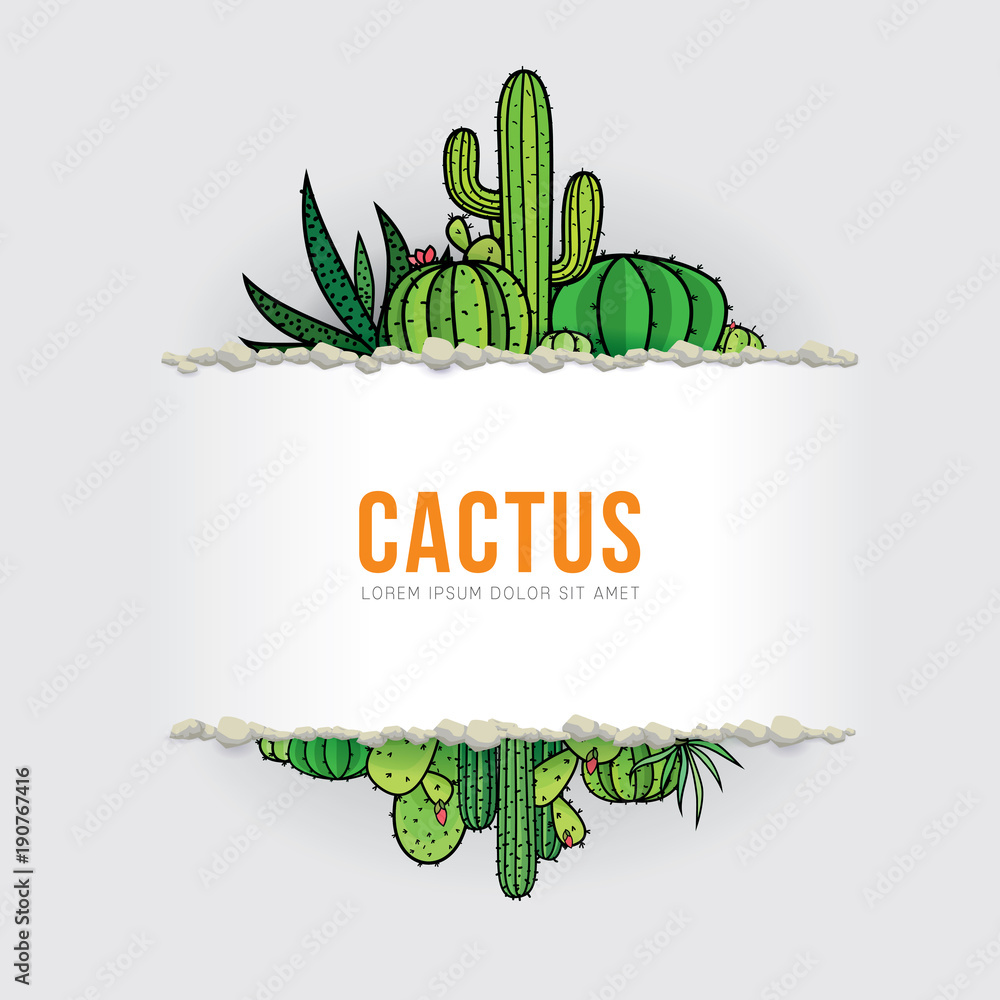 Cactus frame design with text. Vector illustration of background with ...