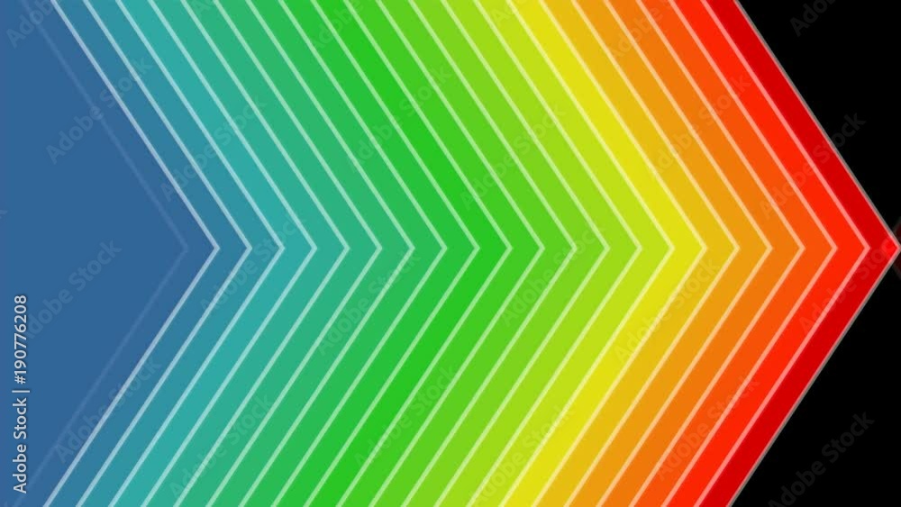 Animated video background, arrows in different spectrum color running ...