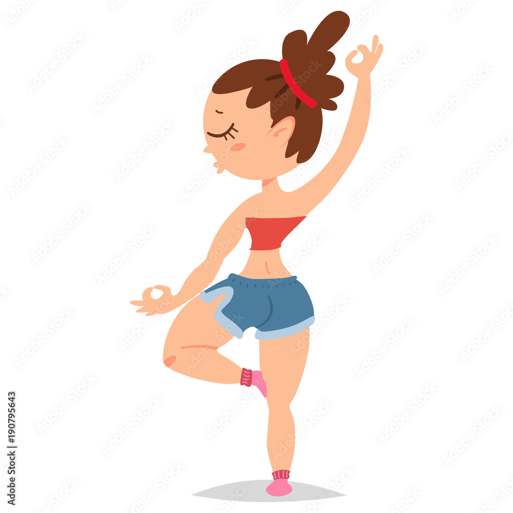 Woman doing fitness exercises. Cute cartoon girl vector character ...