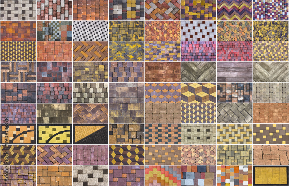 Collage sample of concrete paving slab for laying tracks Stock Photo ...