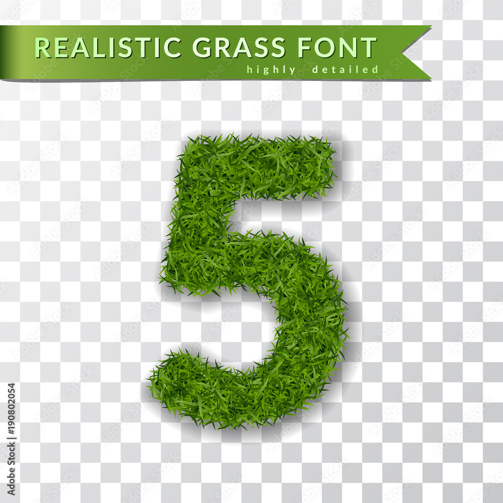 Grass number five. Green number five, isolated on white transparent ...