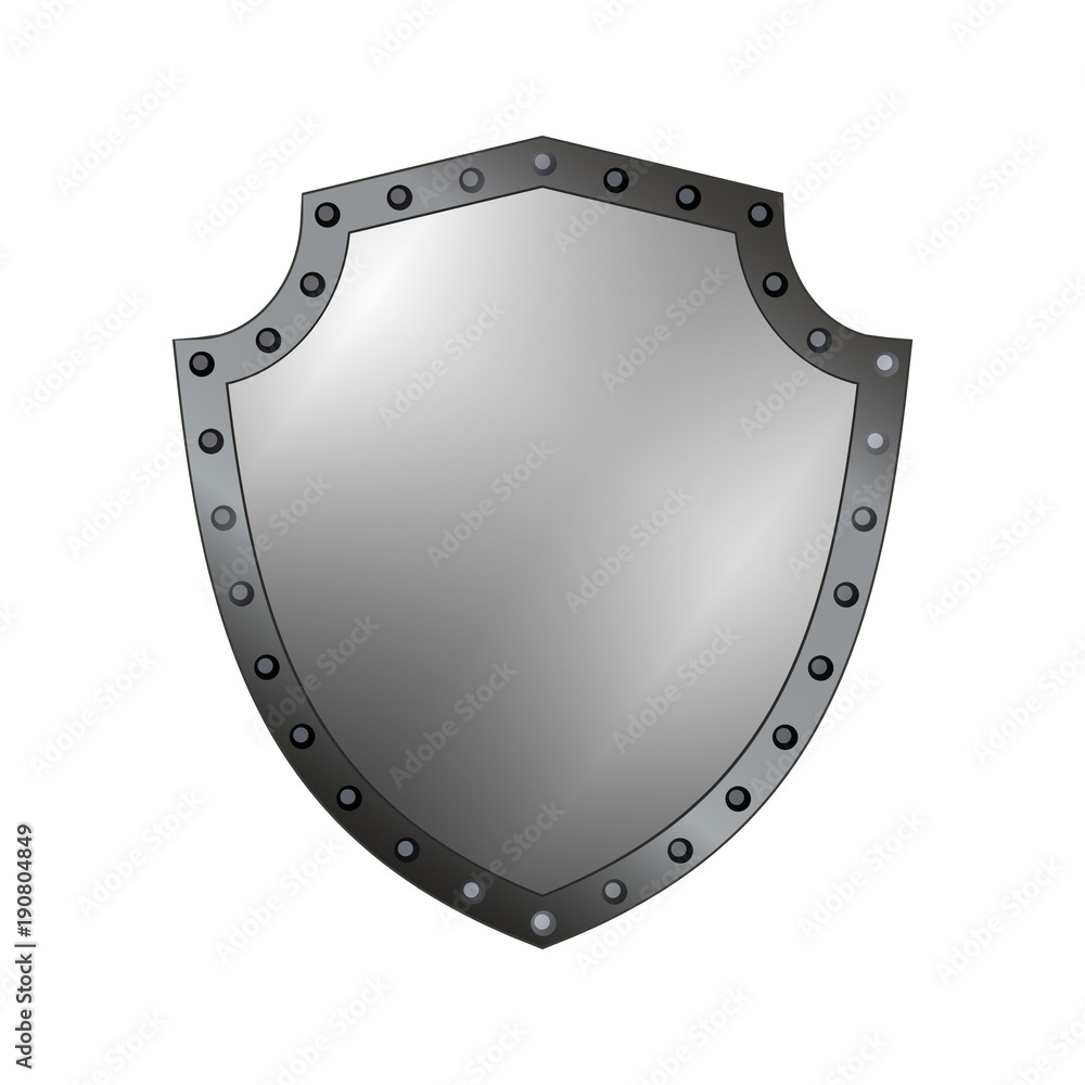 Silver shield shape icon. 3D gray emblem sign isolated on white ...