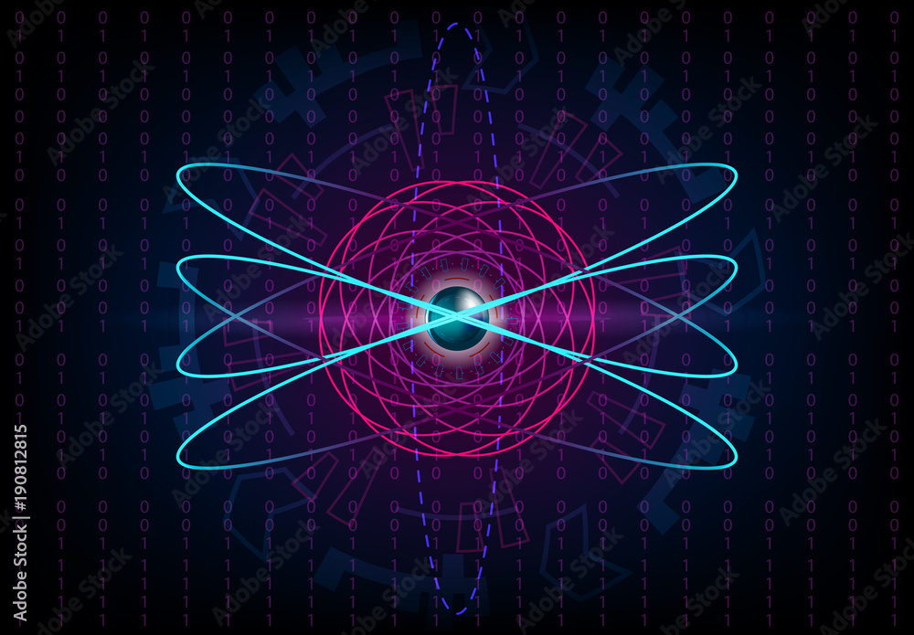 HUD atom futuristic background with electrons, metallic core and ...