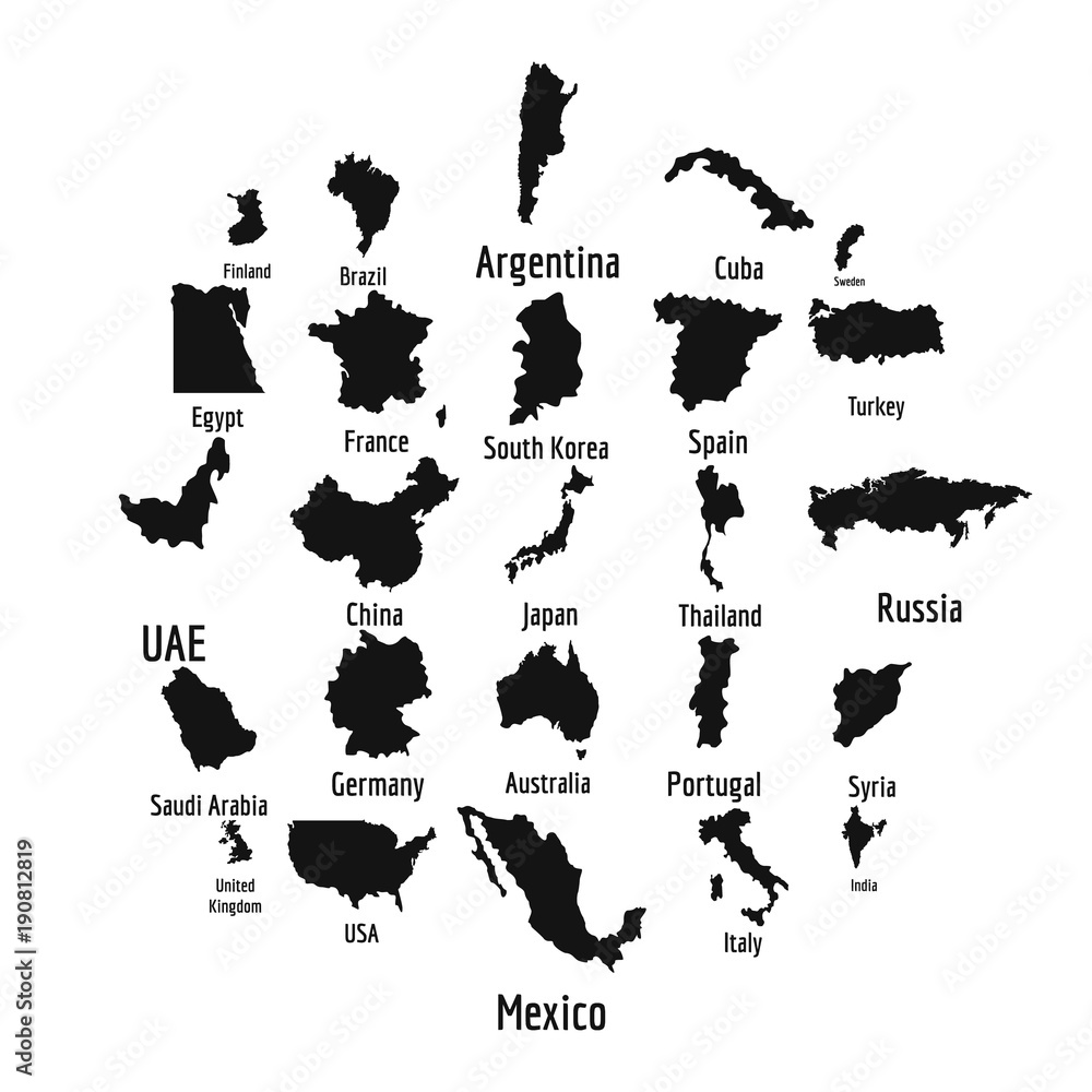 Country map icon set. Simple illustration of 25 country map vector ...