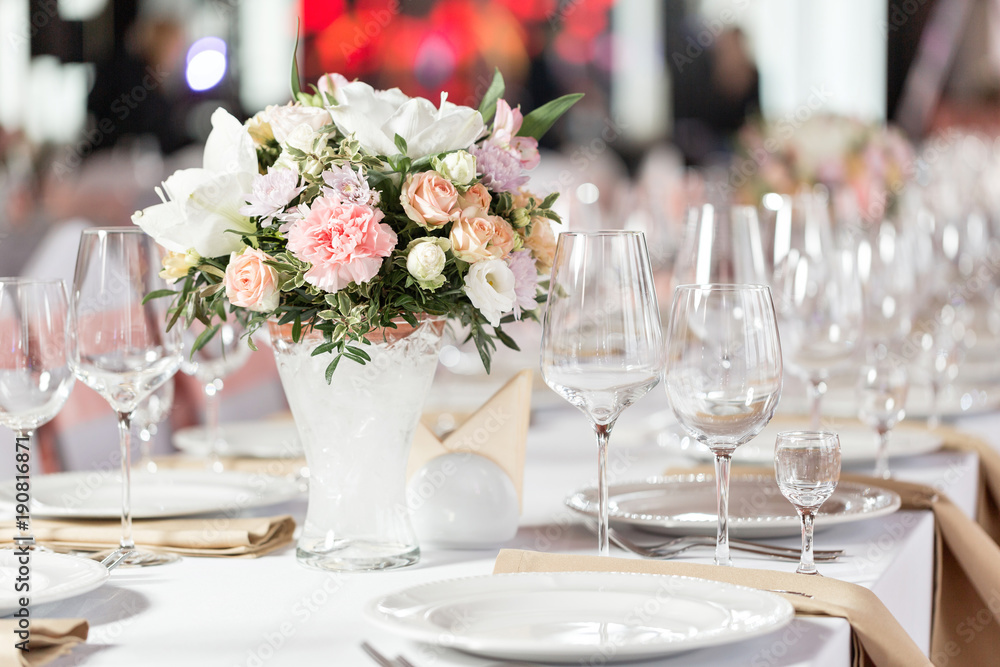 Tables set for an event party or wedding reception. luxury elegant ...