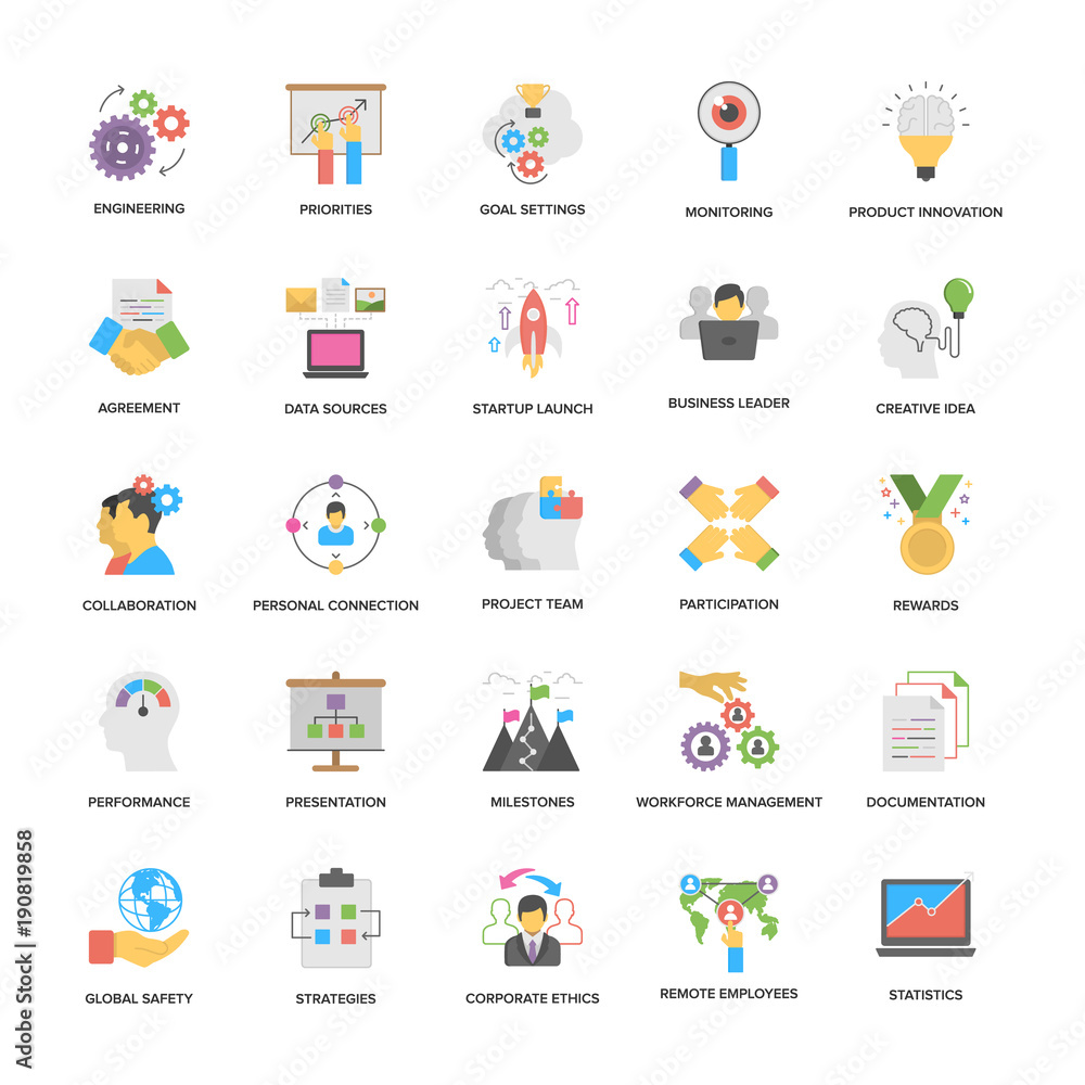 Project Management Flat Vector Icons Pack Stock Vector | Adobe Stock