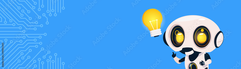 New Idea Concept Robot Hold Light Bulb Over Circuit Background With ...