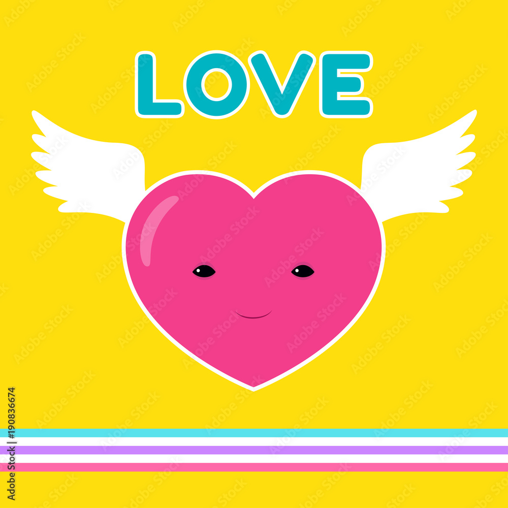 Vector cartoon illustration of a flying heart character with bird wings ...