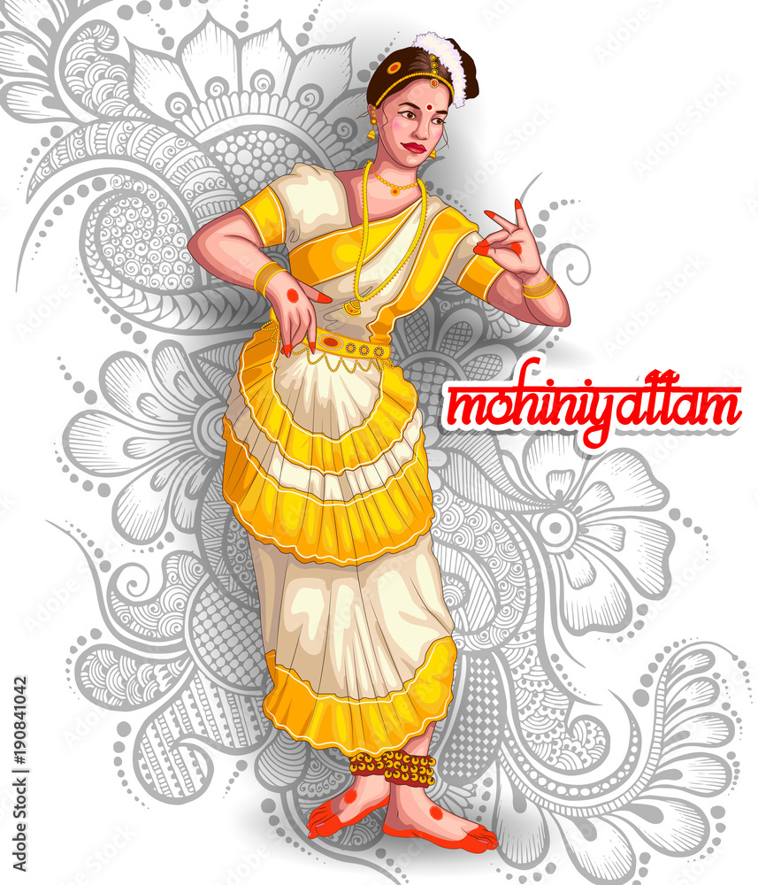 illustration of Indian mohiniyattam dance form Stock Vector | Adobe Stock