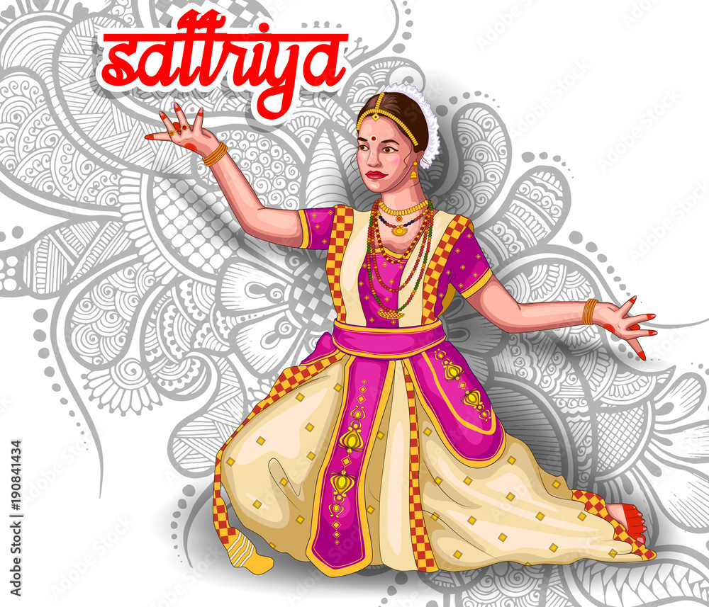 illustration of Indian sattriya dance form Stock Vector | Adobe Stock