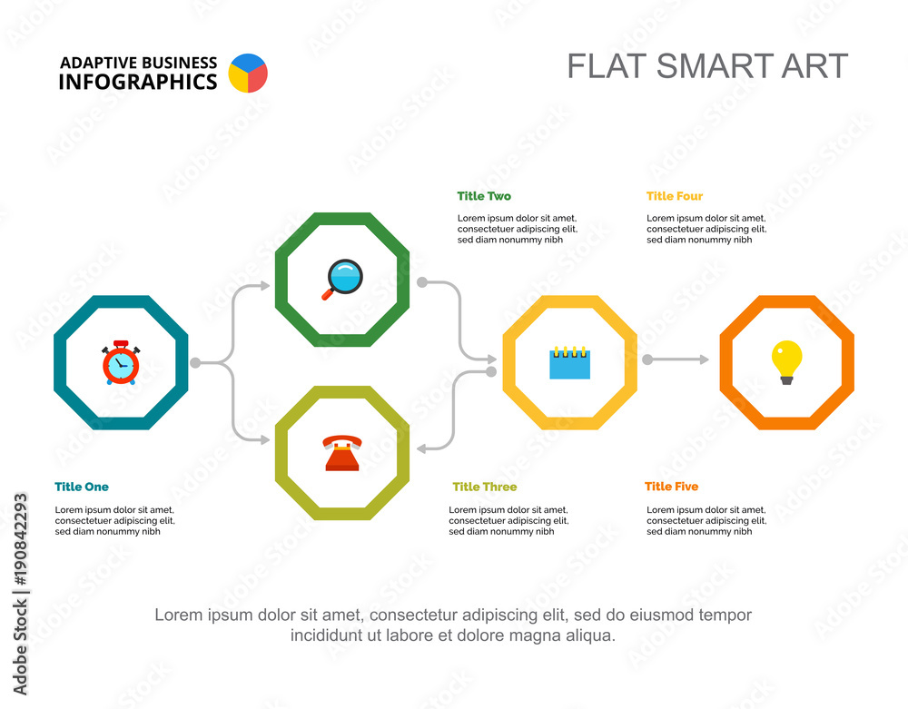 Five Elements Flowchart Slide Template Stock Vector | Adobe Stock