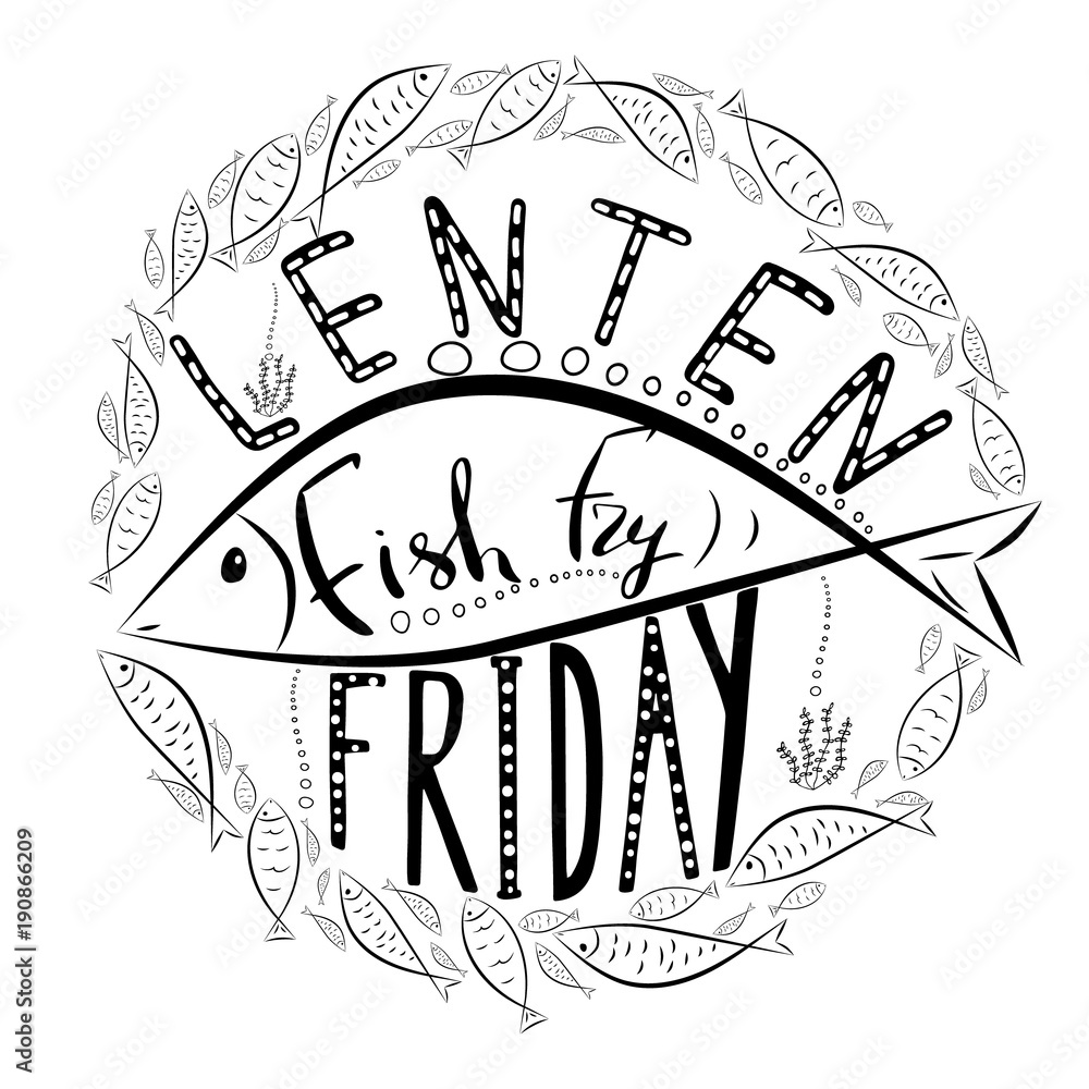 Traditional menu for Lent fasting celebration. Handwritten text Fish ...