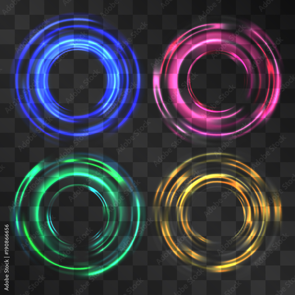 Glowing festive swirl effect, luminous rings with wet metallic halo ...